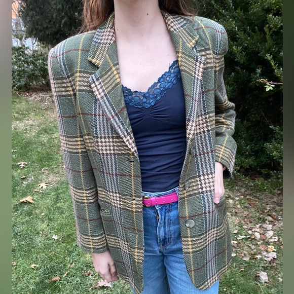 Emporio Armani | Jackets & Coats | Vintage Emporio Armani Made In Italy Olive Green Wool Plaid ...